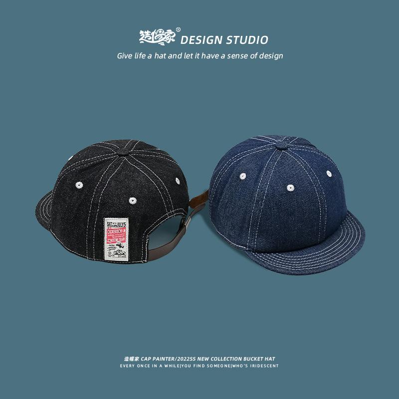 Topi Besbol Brim Rata, Denim Retro Amerika, Garisan Terang, Gaya ...