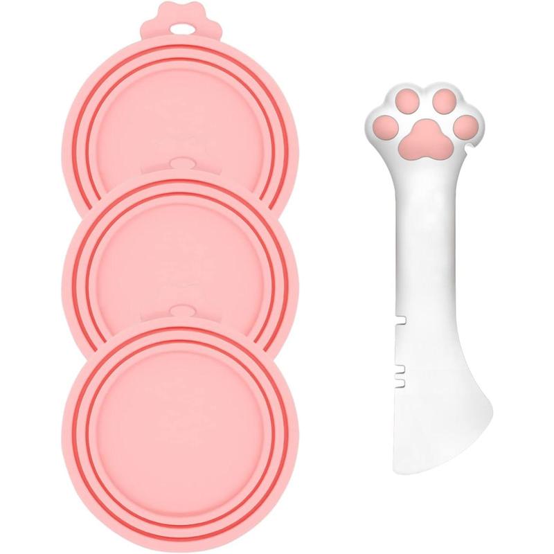 3 Packs Pet Food Can Lids & One Can Spoon | Cute Paw Shape Opener ...
