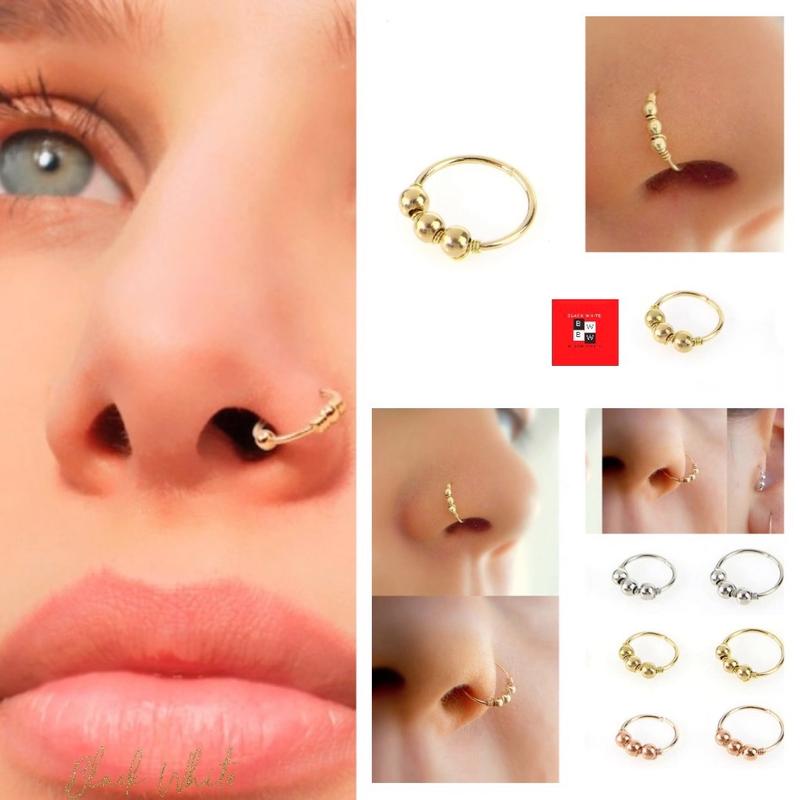 1 Psc Gold Silver Round Beads Nose Ring Stud Nose Hoop Piercing ...