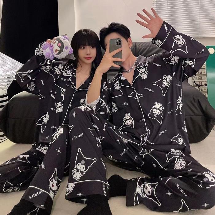 Kuromi Pyjamas Couple M-3XL Pajama Terno Silk Sleepwear for Lovers ...