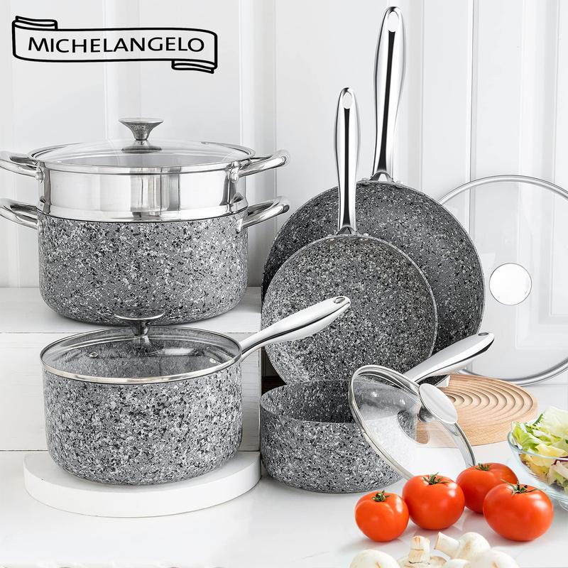 MICHELANGELO Stone Cookware Set 10 Piece, Ultra Nonstick Pots and Pans ...