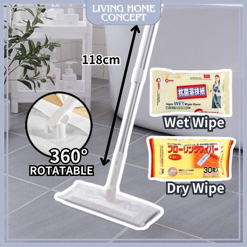Mop Tisu Pakai Buang Pengelap Lantai Lap Rambut Habuk 360° Penyapu ...