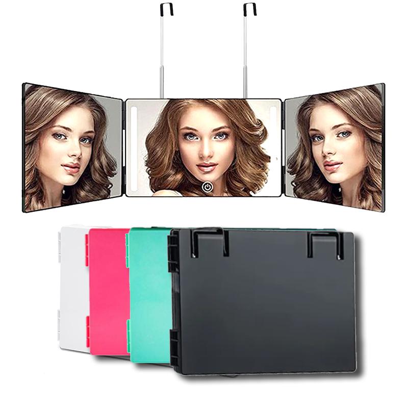 3 Way Mirror For Self Hair Cutting 360° With LED Light Trifold - TikTok ...