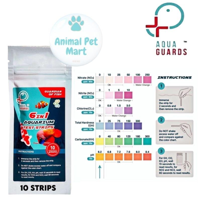 Aqua Guards 6 In 1 Aquarium Test Strips Nitrate NO3 Nitrite N02 ...