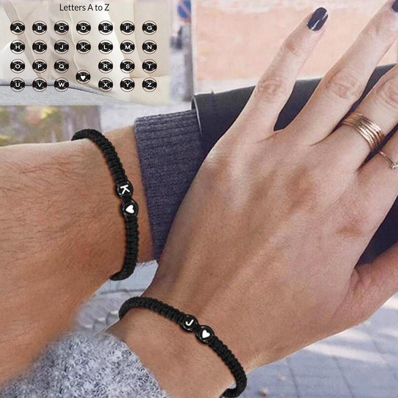 Gelang Tenunan, 26 Huruf, Rekaan Cinta Hati, Jalinan dan Manik, Hitam ...