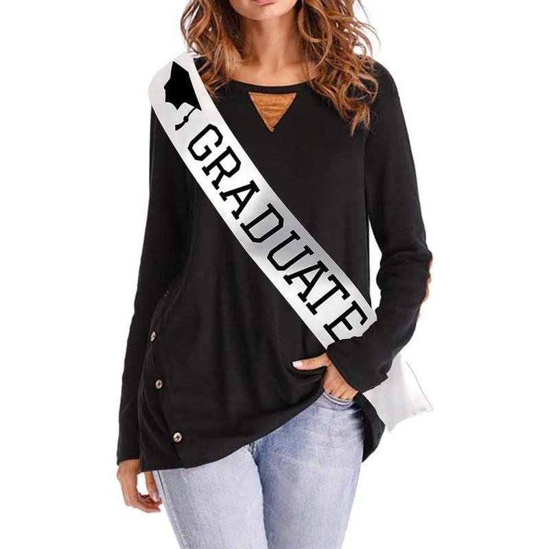 Graduate Sash - White Satin with Black Fonts - Commencement Ceremony ...