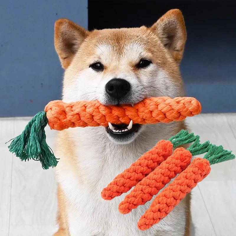1Pcs Carrot Shaped Cotton Rope Dog Chew Toy, Durable Bite-Resistant ...