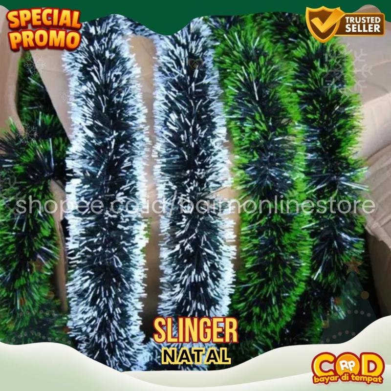 Slinger Natal Hijau Salju / Hijau Daun 9cm | Tinsel Tebal 2 Meter ...