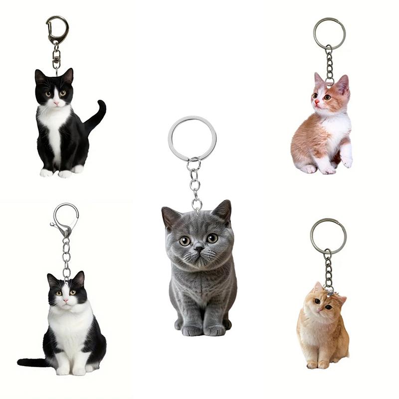 [Lww]1pcBlack And White Cat Keychain, 2D Acrylic Cat Pendant,Double ...
