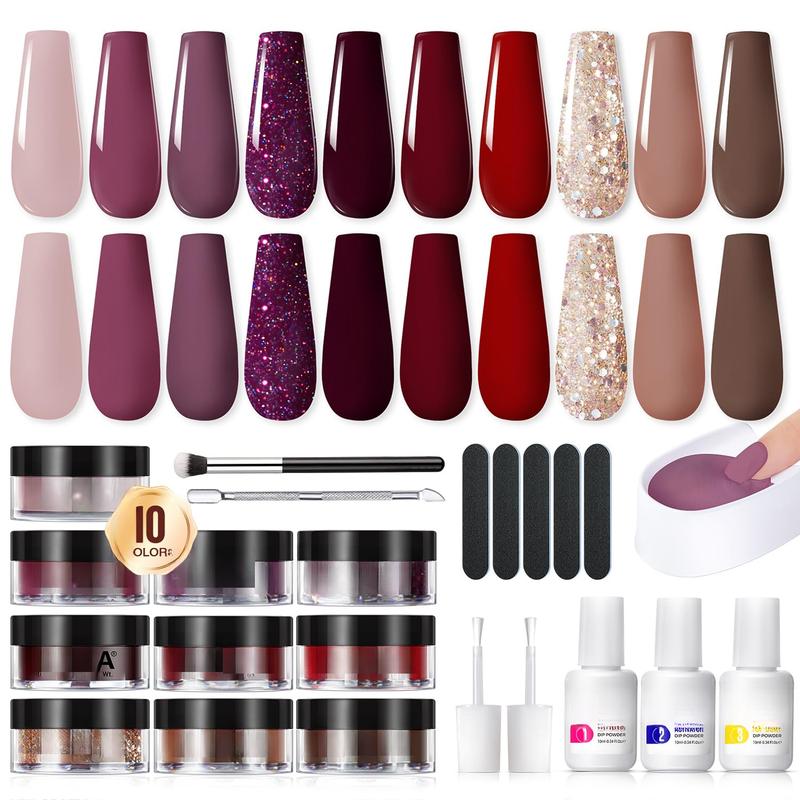 Dip Powder Kit Shimmery Purple Burgundy Brown Champange 10 Dark ...