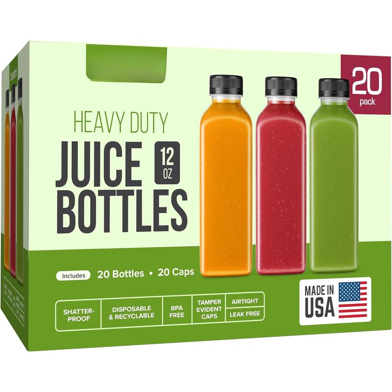 12oz 20 count Juice Bottles With Caps - Juice Containers With Lids For ...