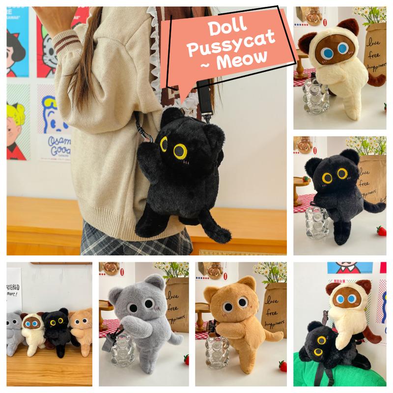 Cute little cat doll bag party Siam backpack plush purse black - TikTok ...