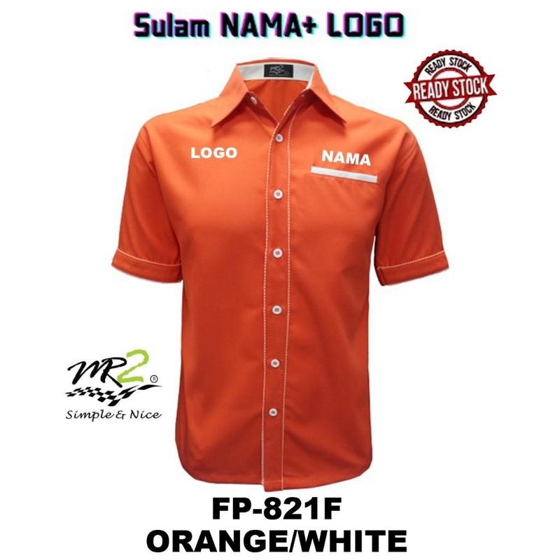 BAJU KORPORATE LELAKI LENGAN PENDEK WARNA ORANGE (FP-821F) KAIN ...