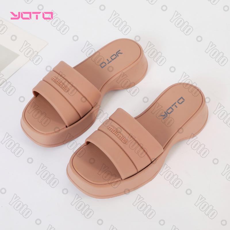 YOTO Simple Korean Thick Soled Rubber Slippers for Women Walking ...
