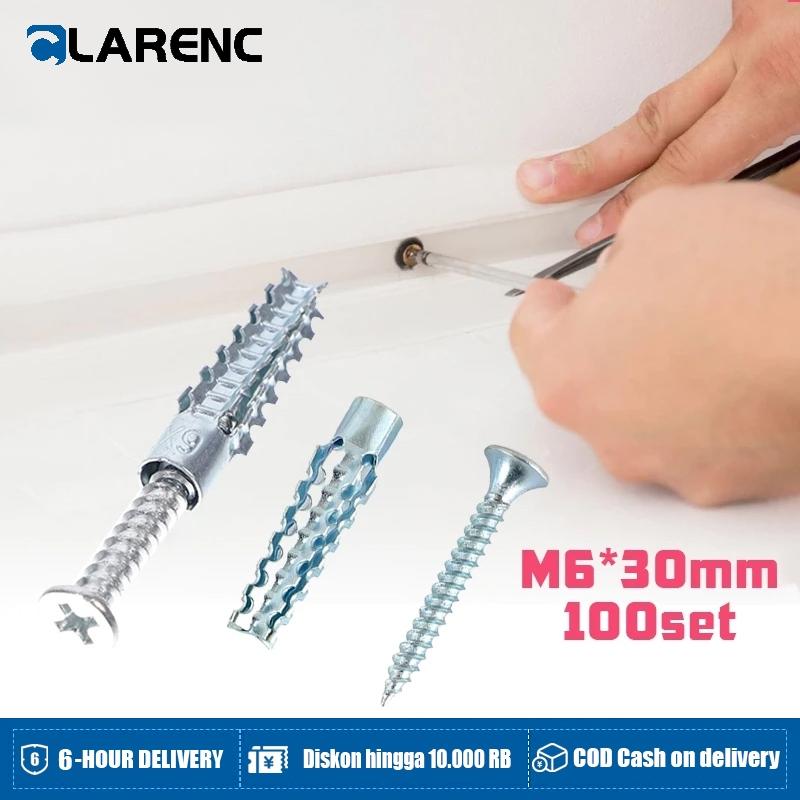 100set Angkur Baut Tembok 6x30mm Expansion Anchor Skrup Pengait Tembok ...