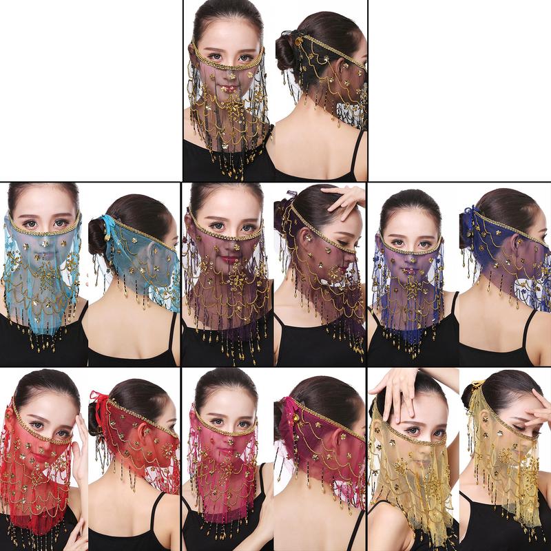 Women's Indian Belly Dance Face Veil Belly Dancing Veils Beaded ...