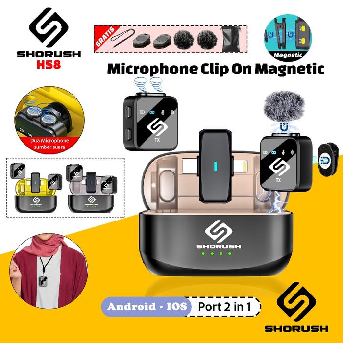 Jual Shorush H58 Dual Wireless Microphone Clip On 2-In-1 Mic Magnetic ...