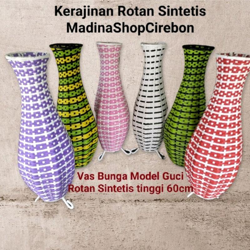 Pot Guci Vas bunga rotan sintetis aesthetic 60cm packing Babblewarp ...