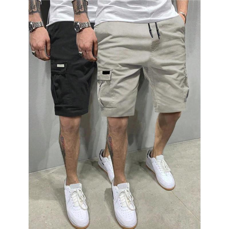 2pcs Men's Drawstring Waist Cargo Shorts Plain Casual Cargo Shorts, For ...
