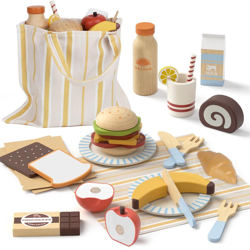 21PCS Pretend play Picnic Set, Wooden play Food Sets for Kids - TikTok Shop