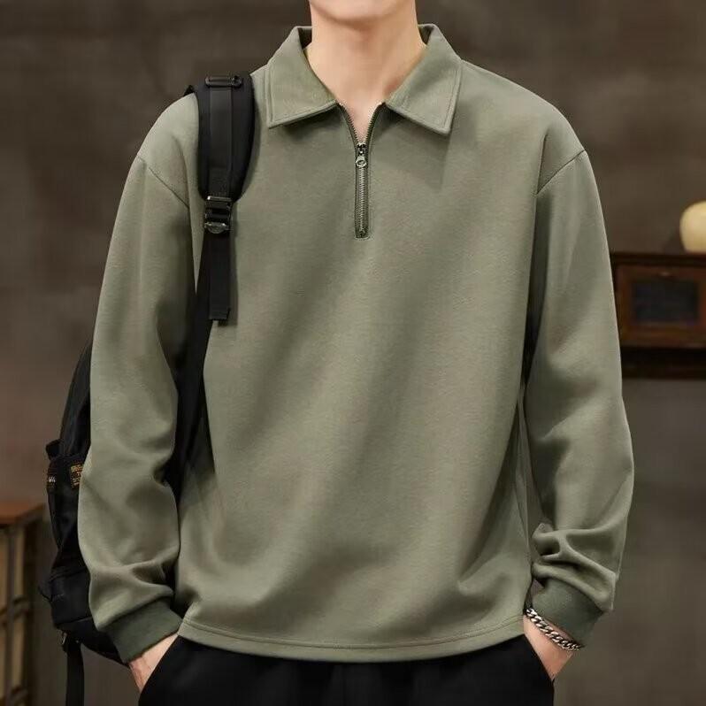 Baju Sweat Kolar POLO, Warna Pepejal, Zip Separuh, Untuk Lelaki ...