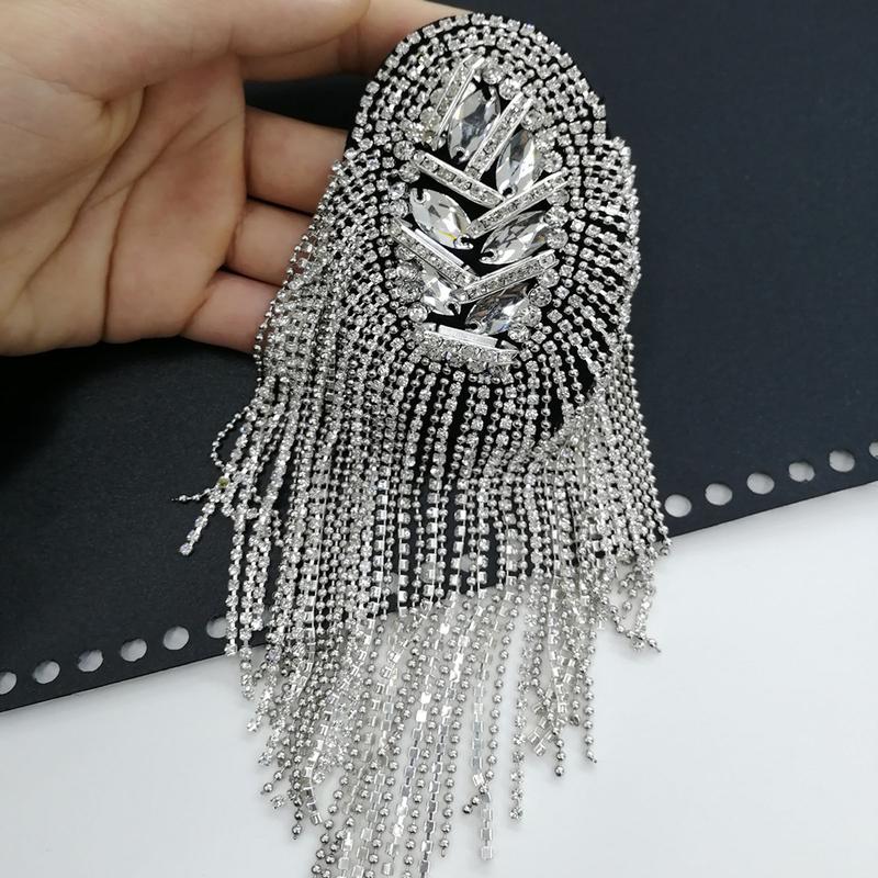 Shoulder Brooch Tassels Rhinestones Jewelry Handmade Shiny Epaulet ...