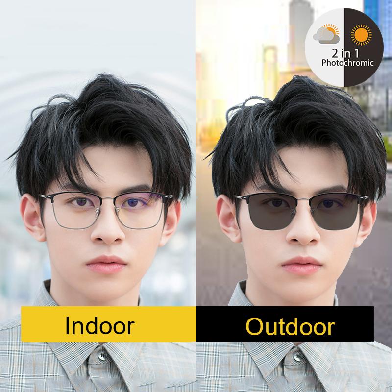 Photochromic Anti Blue Ray Eyeglasses Women Men Business Style Metal ...
