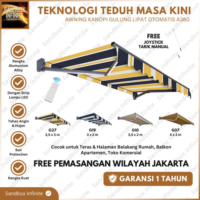 Awning Canopy Gulung Lipat 2 / 3 Meter Buka Tutup Otomatis Awning Atap ...