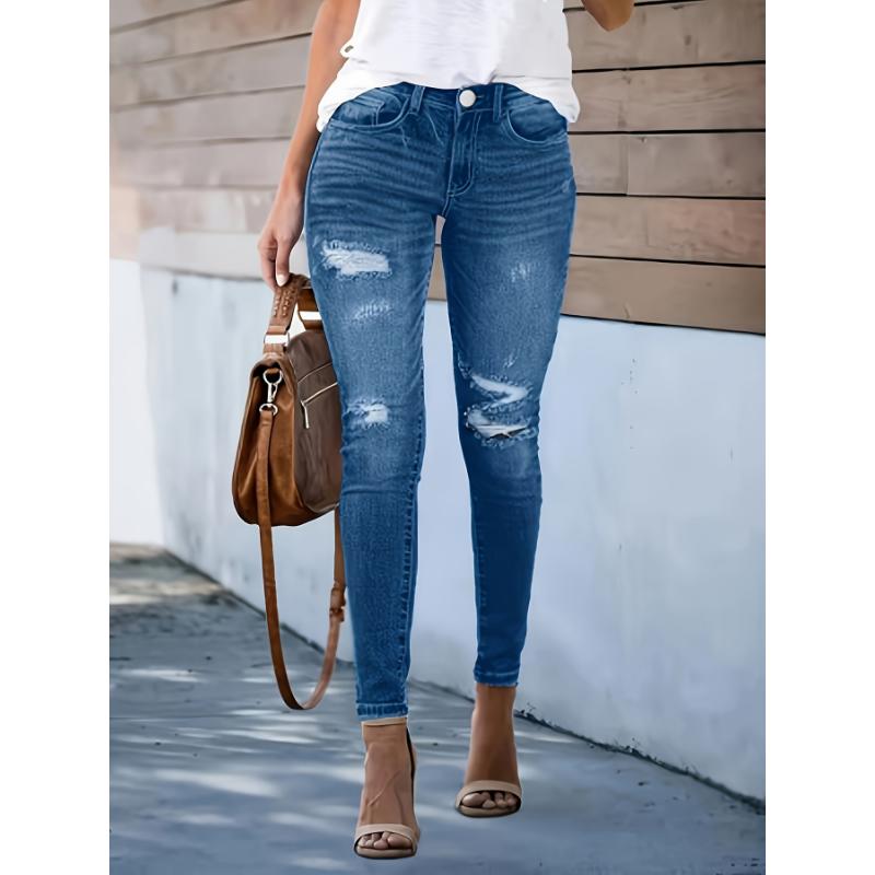 Women's High-Waisted Skinny Jeans with Unique Ripped Details - TikTok Shop