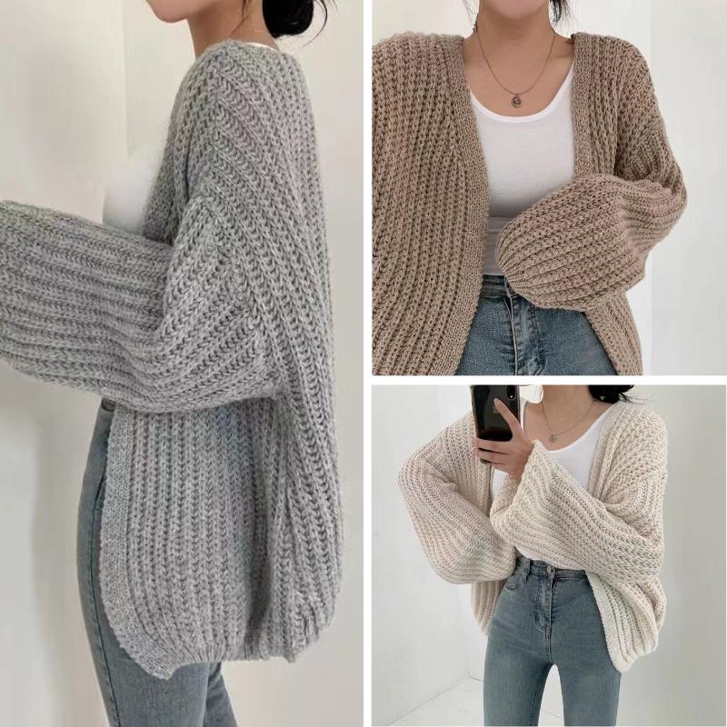 Lazy Wind Thick Needle Wool Sweater Cardigan New Loose Lantern - TikTok ...