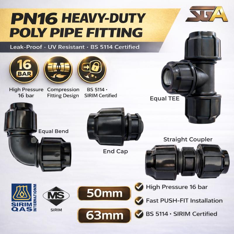 POLY PIPE FITTING 50MM 1 1/2" / 63MM 2" Straight Coupler Equal Bend ...