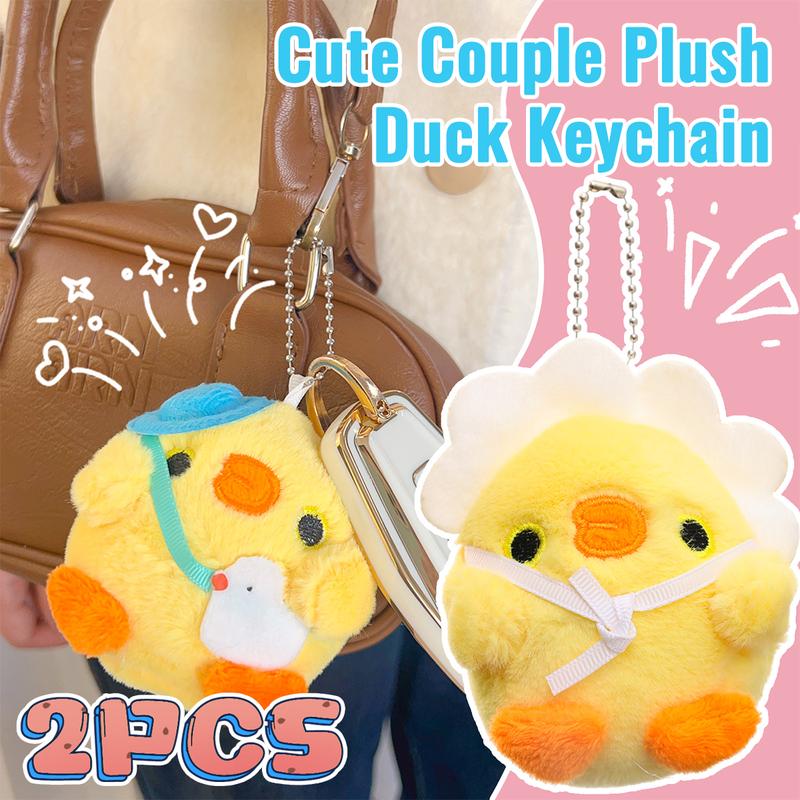 1/2 PCS Trendy Cute Couple Plush Duck Keychain Personality Unique ...