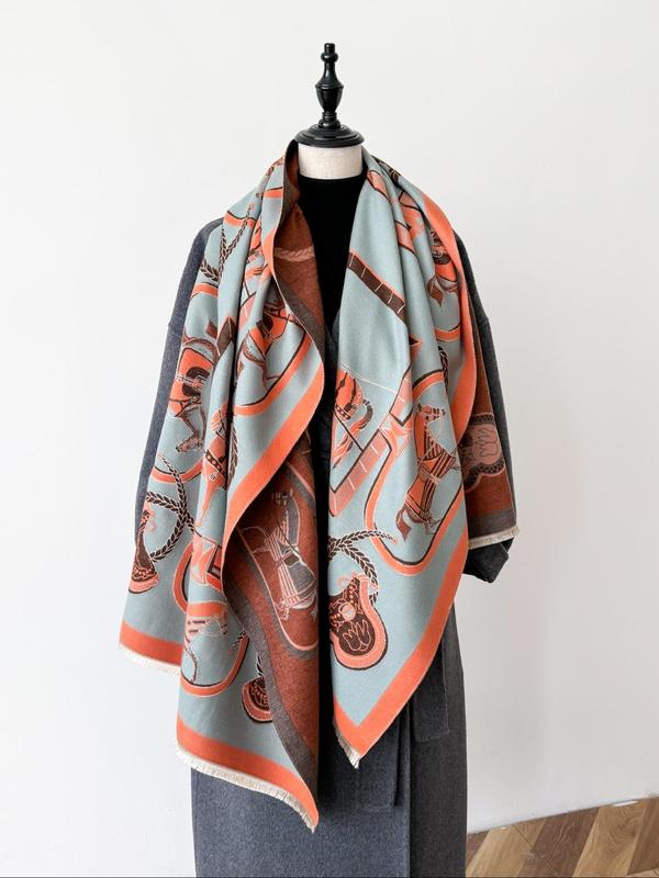 Double Sided Horse Print Tassel Decor Shawl, Casual Warm Lon - TikTok Shop