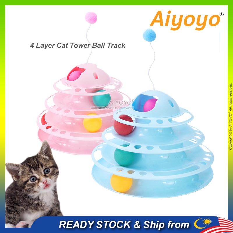 Cat Tower Ball Track 4 Layer Spinning Toy Mainan Kucing Cat Toy ...