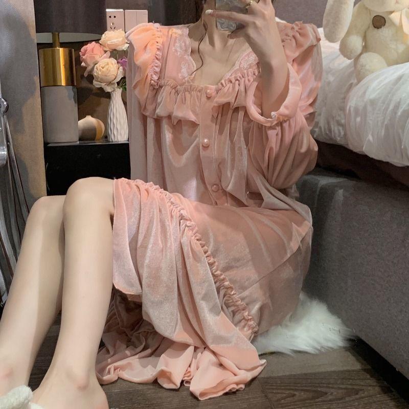 Baju Tidur Baldu Emas Gaya Gelanggang Vintaj, Untuk Wanita, Koleksi ...