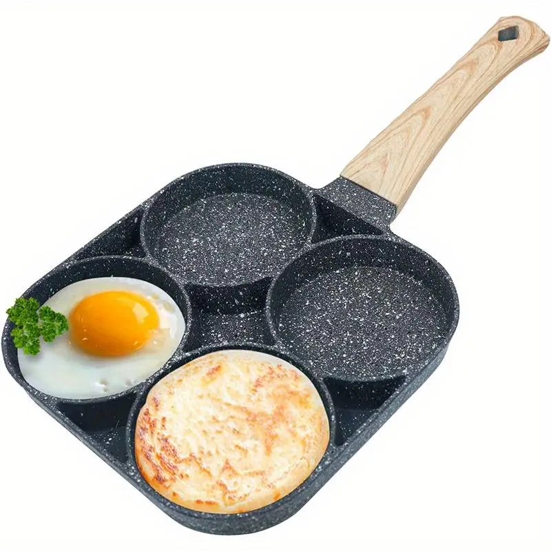 4-grid Egg Frying Pan, 1 Count Non-stick Egg Frying Pan with Wooden ...