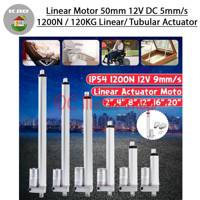 Jual Linear Motor 50mm 12V DC 5mm/s 1200N / 120KG Linear/ Tubular ...