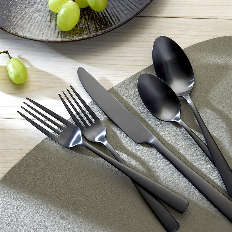 4 PCs Matt stainless steel cutlery set square handle gold color ...