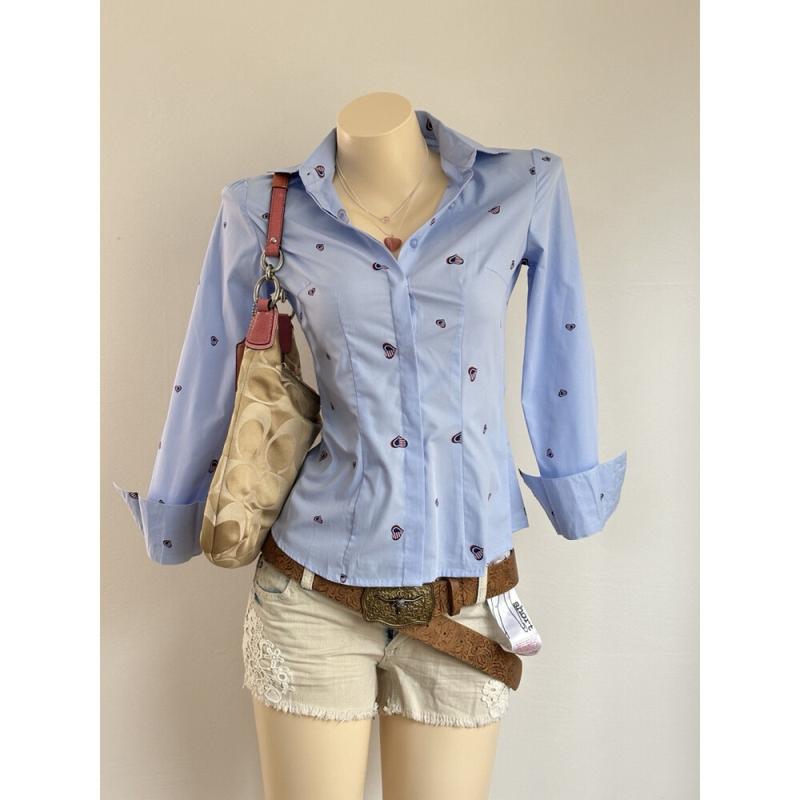 FADFAD Atasan Kemeja lengan panjang kasual motif retro untuk - Shop ...