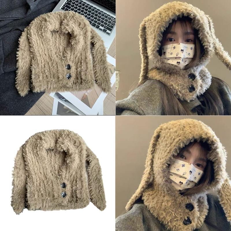 Zhen Furry Plush Long Ear Hat Warm Earflap Cap Female Outdoor - TikTok ...