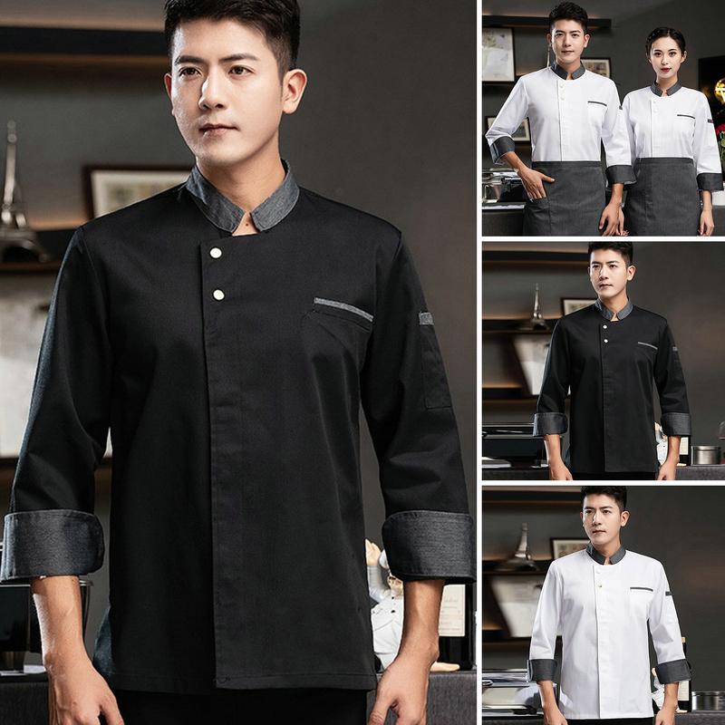 Stand Collar Long Sleeves Multi Pockets Buttons Closure Chef Uniform ...