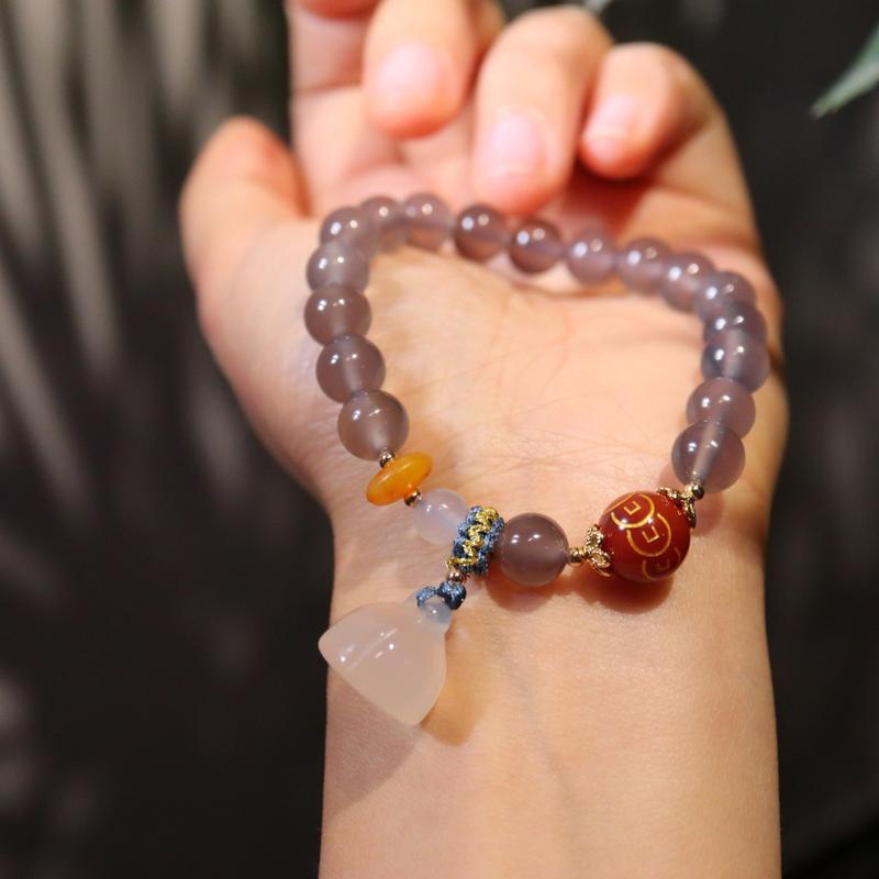 Chinese Style 8MM Smokey Purple Bracelet Women Lotus Pendant - TikTok ...