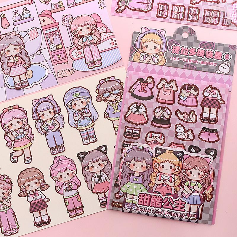 Dress Up Girls Stickers Cartoon Princess Change Clothes DIY Kawaii ...