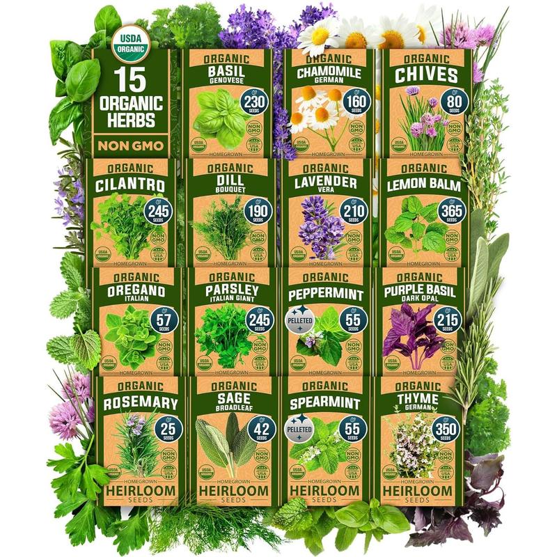 HOME GROWN 15 Organic Herb Seeds Variety Pack 2,500+ Non GMO - TikTok Shop