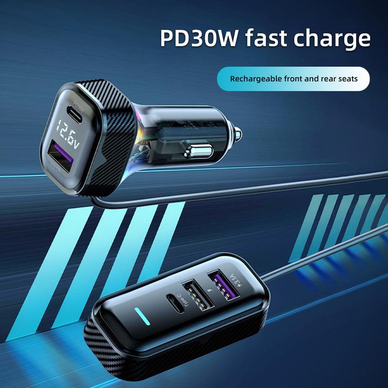 PD 30W Car Charger Front And Rear Universal With 1.5M Extension ...
