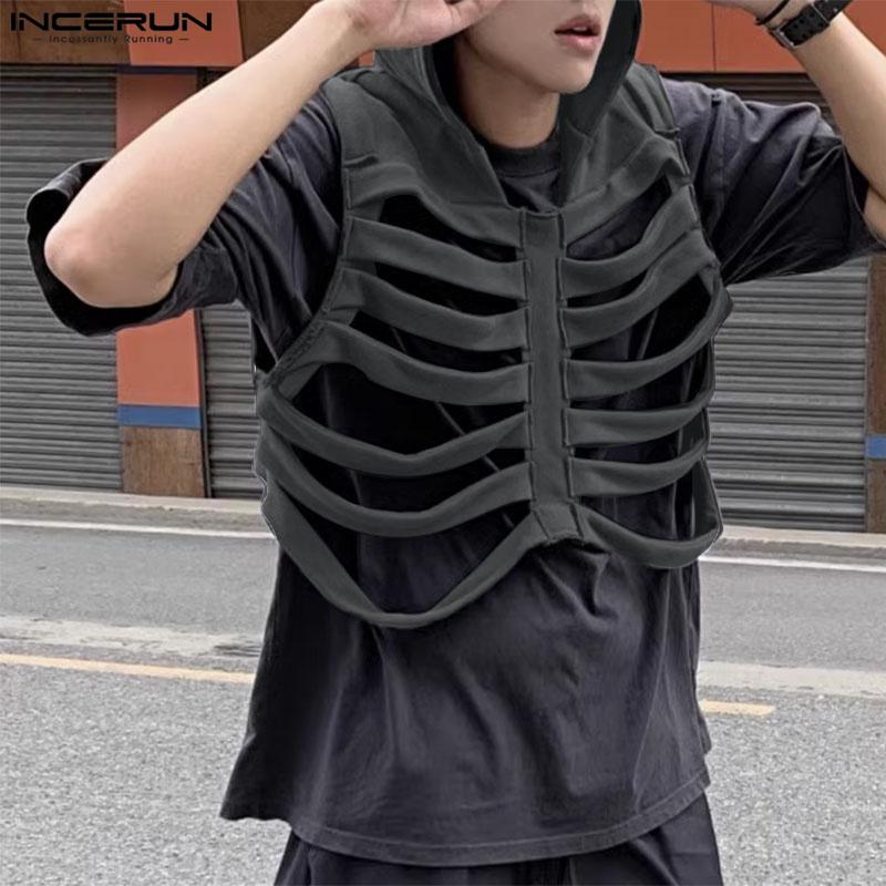 INCERUN Mens Sleeveless Skeleton Hooded Short Vests Skull Ribs - TikTok ...