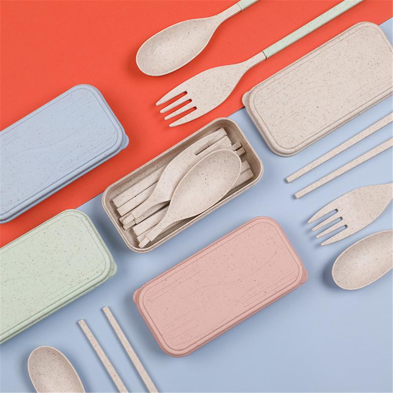 2025 Three-piece Set Student Travel Set Plastic Cutlery Box - TikTok ...