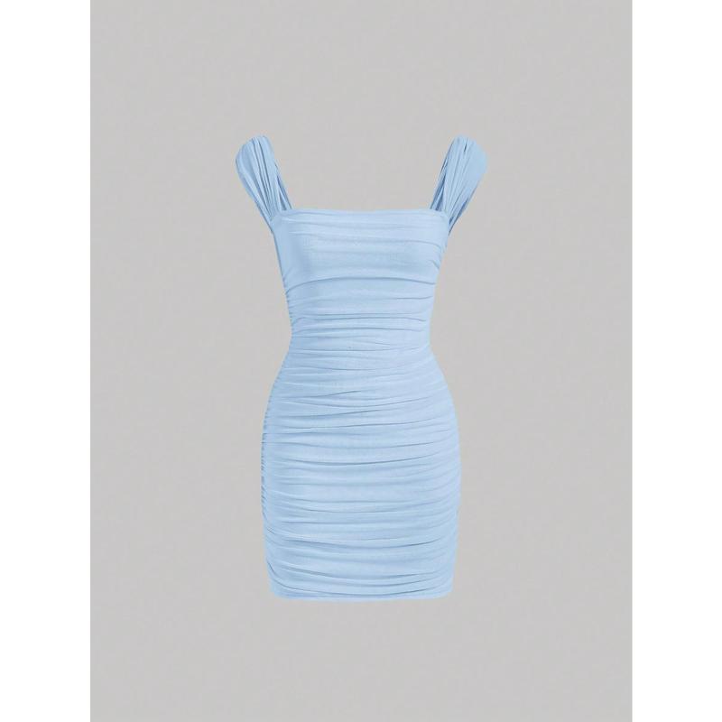 MOD Solid Ruched Bodycon Dress,Pastel Dresses For Women - TikTok Shop