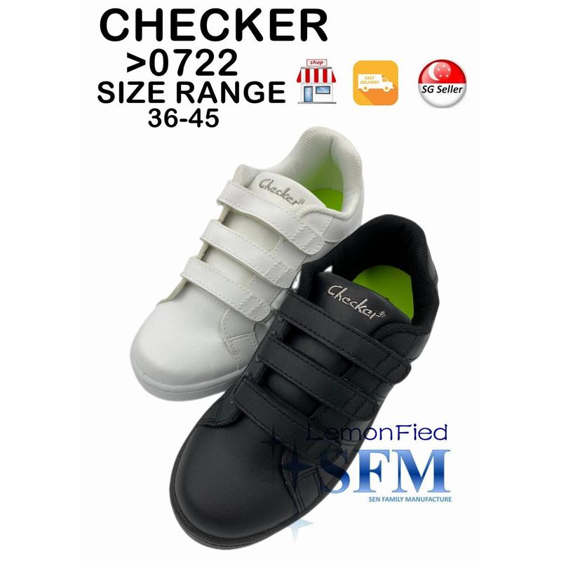 CHECKER 0722 SIZE 37 - 45 VELCRO WHITE BLACK School Shoes Sneaker ...