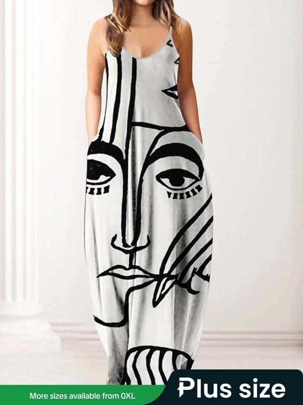 【Plus Size】Ethnic Pattern Print Cami Dress, Casual Sleeveles - TikTok Shop